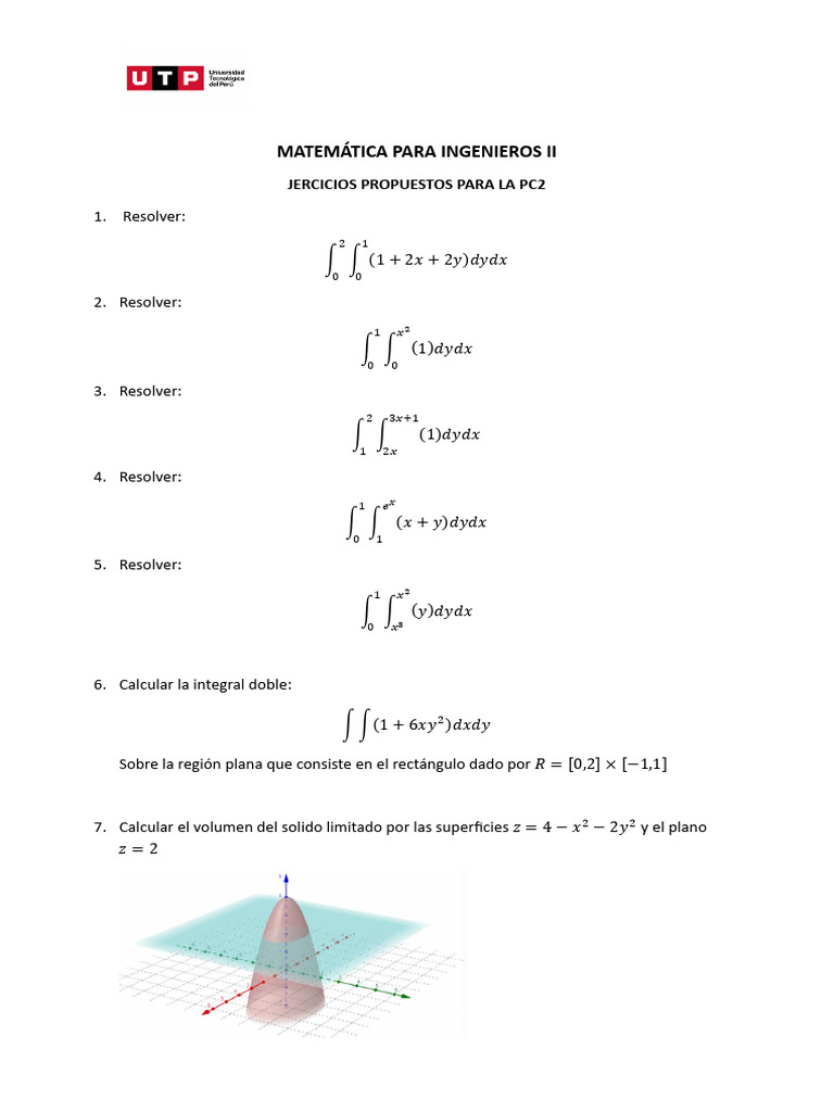 Ejercicios Propuesto pc2 MI-II | PDF | Integral | Análisis matemático