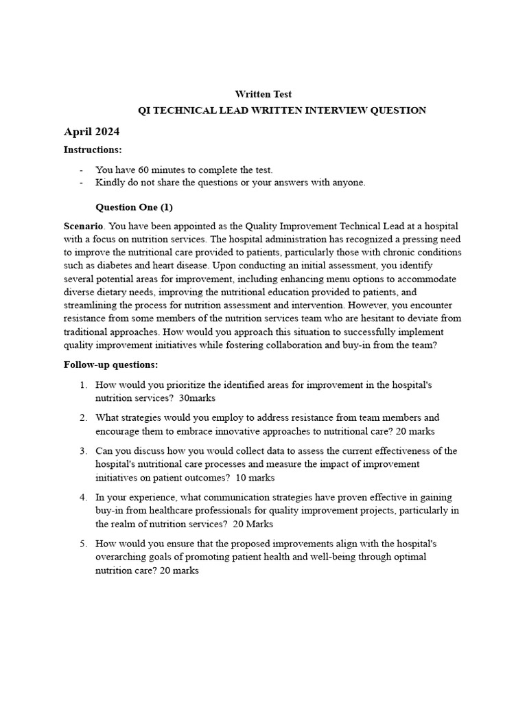 Qi Technical Lead Written Interview Question | PDF | Wellness