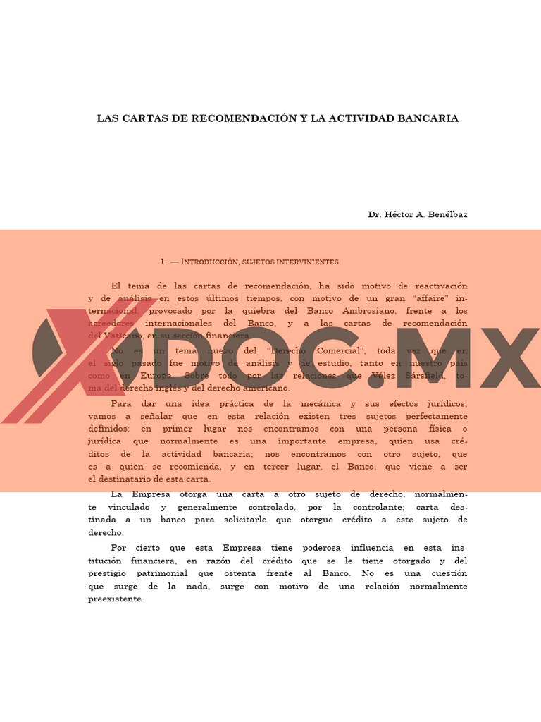 Xdoc - MX Las Cartas de Recomendacion y La Actividad Bancaria | PDF | Bancos | Bancarrota