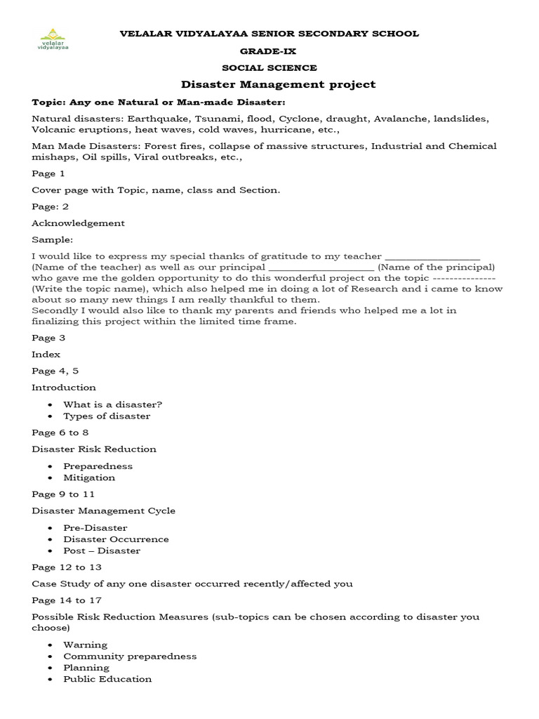 Disaster Management Project Grade 9 | PDF | Social Science | Art