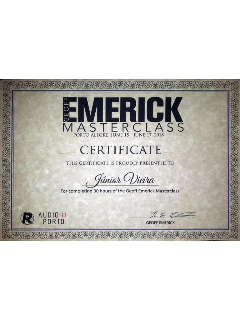 Certificado Geoff Emerick | PDF