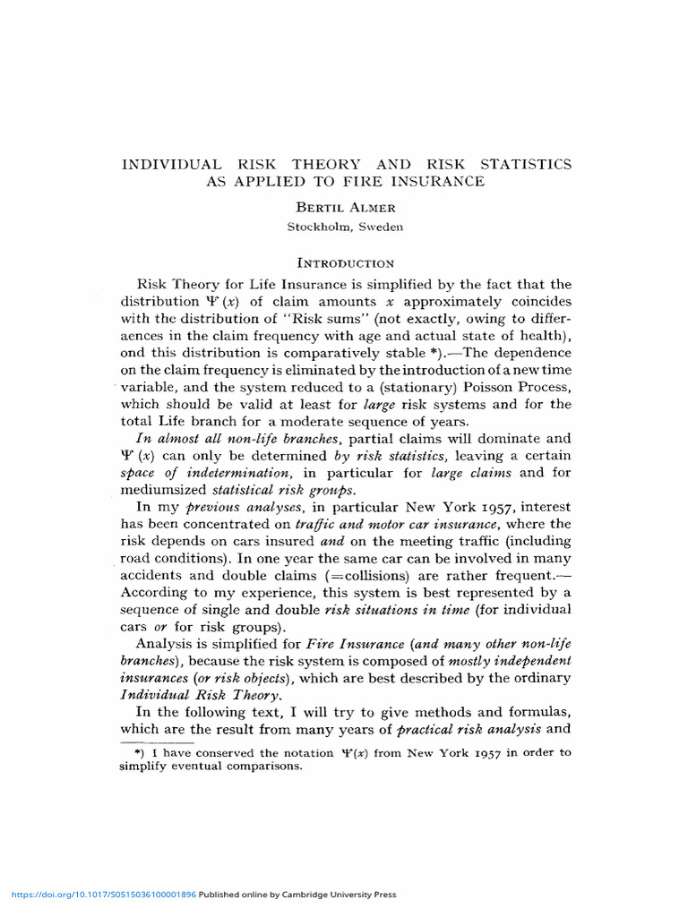 Individual Risk Theory and Risk Statistics As Applied To Fire Insurance ...