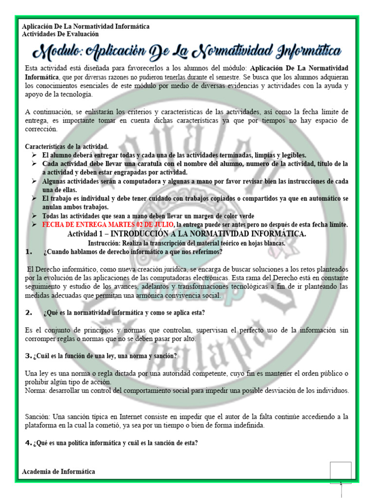 Actividades Normatividad Informatica Corregiodo - Academia de ...