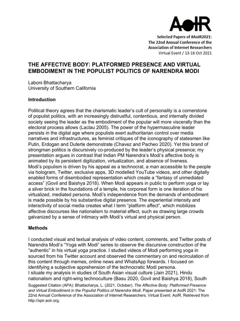 The Affective Body Platformed Presence and Virtual | PDF | Narendra ...