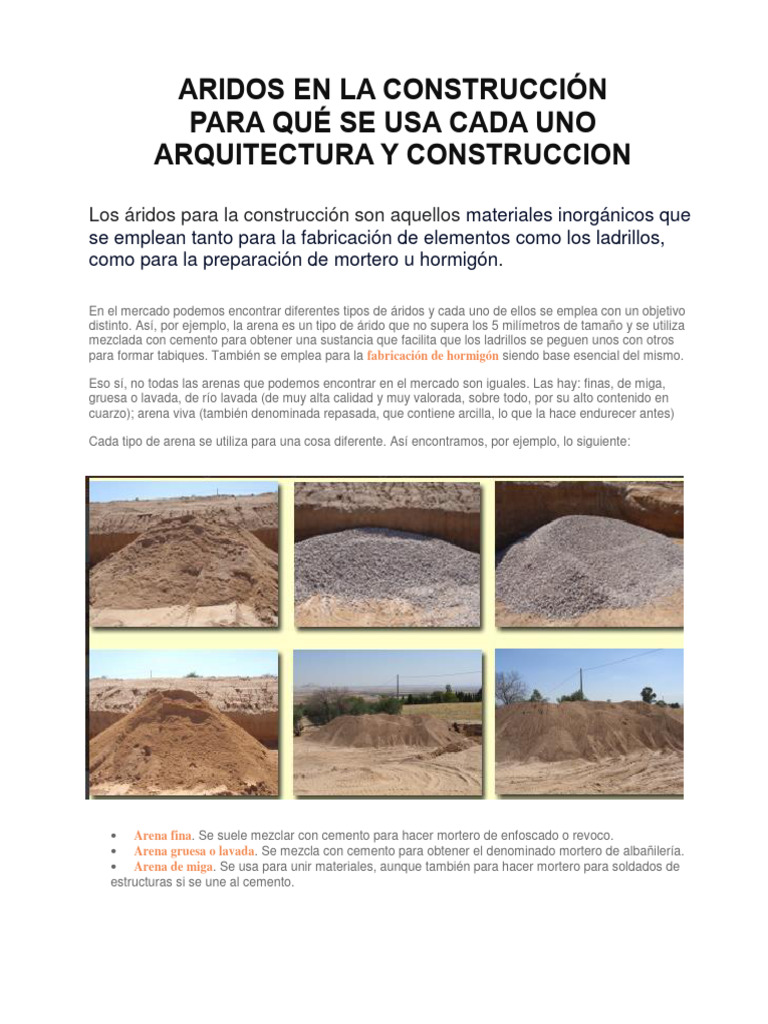ARIDOS EN LA CONSTRUCCIÓN | Descargar gratis PDF | Hormigón | Mortero ...