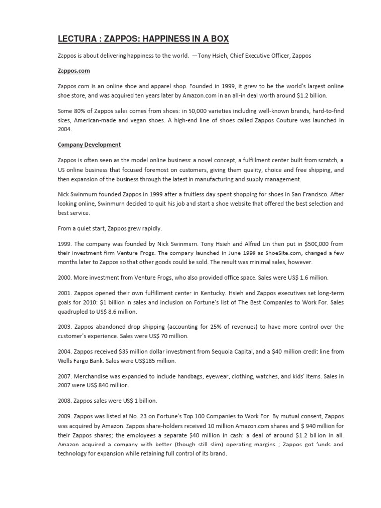 Zapos Delivering Hapiness | PDF | Zappos | Business