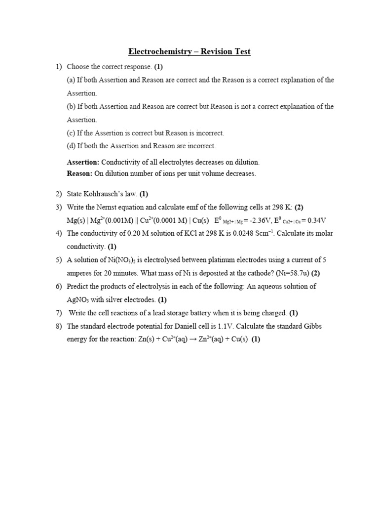 Electrochemistry Exam Prep | PDF