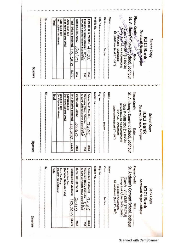 Fee Challan Class V-VIII - 4part | PDF