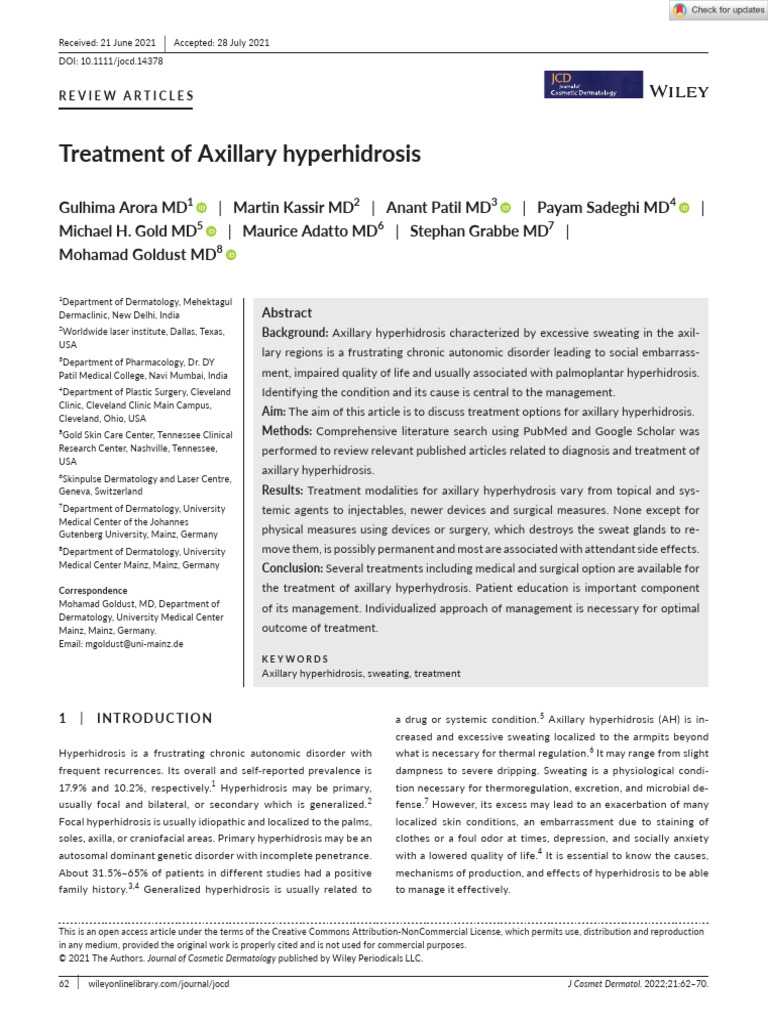 Treatment of Axillary Hyperhidrosis | PDF | Perspiration