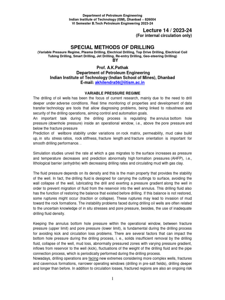 Lecture 14 Special Methods of Drilling | PDF | Oil Well | Electric Motor