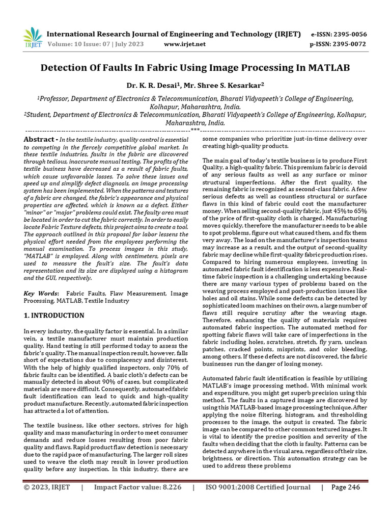 Fabric Fault Detection Using Image Processing in MATLAB | PDF | Textiles | Pixel