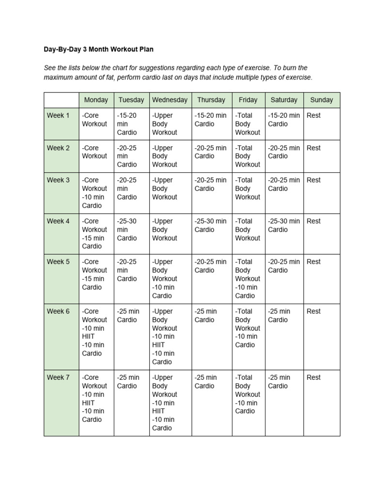 3 Month Exercise Plan For Weight Loss | PDF | Aerobic Exercise | High ...