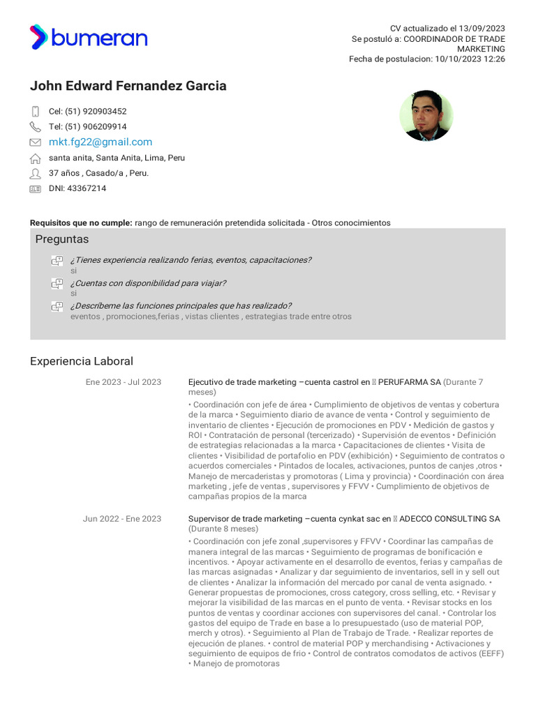 CV_John_Edward_Fernandez_Garcia | PDF | Marketing | Presupuesto