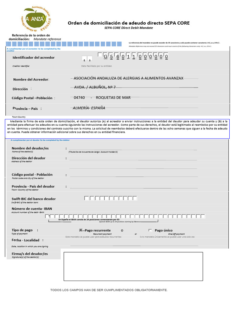 Modelo Orden Domiciliacion CORE C50 OFICIAL (3) Conv | PDF | Finanzas personales | Bancario