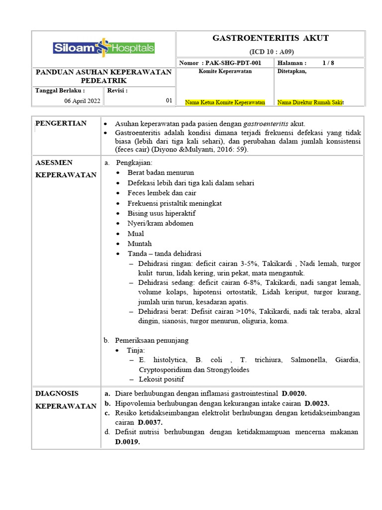Panduan Keperawatan Gastroenteritis Akut | PDF