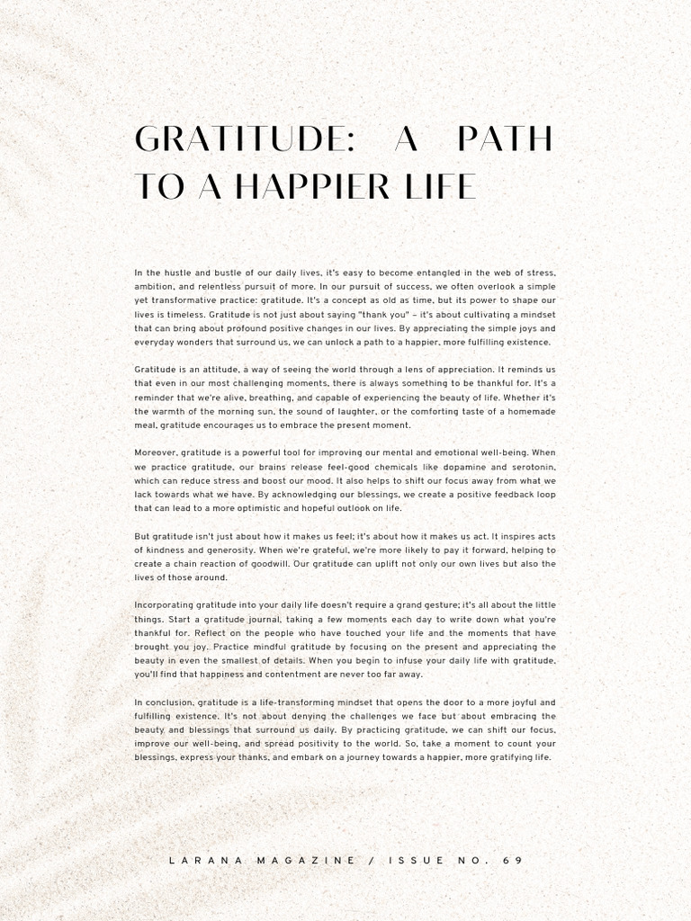 Gratitude: Key to Happiness and Well-Being | PDF | Gratitude | Popular ...