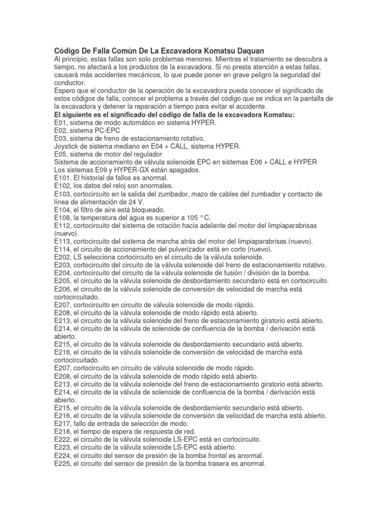 Código De Falla Común De La Excavadora Komatsu | Descargar gratis PDF | Fuente de alimentación ...