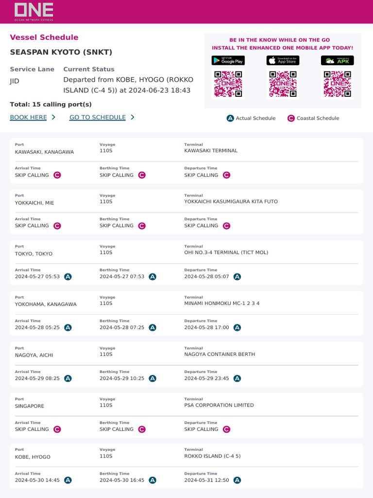 ONE Vessel Schedule 20240625 | PDF