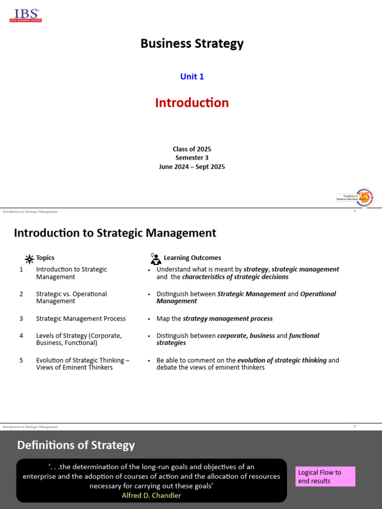 BS - Unit 1 - Introduction To StrategyS | PDF | Strategic Management | Competitive Advantage