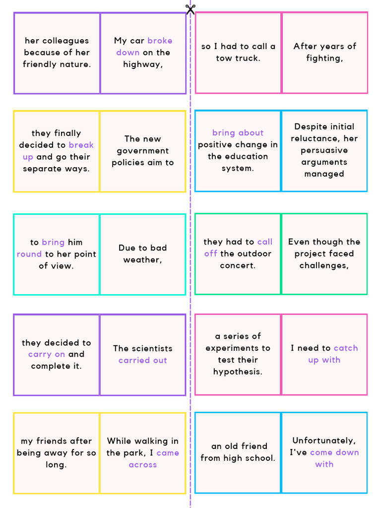 Phrasal Verbs Domino Game Guide | PDF | Grammar | Syntax