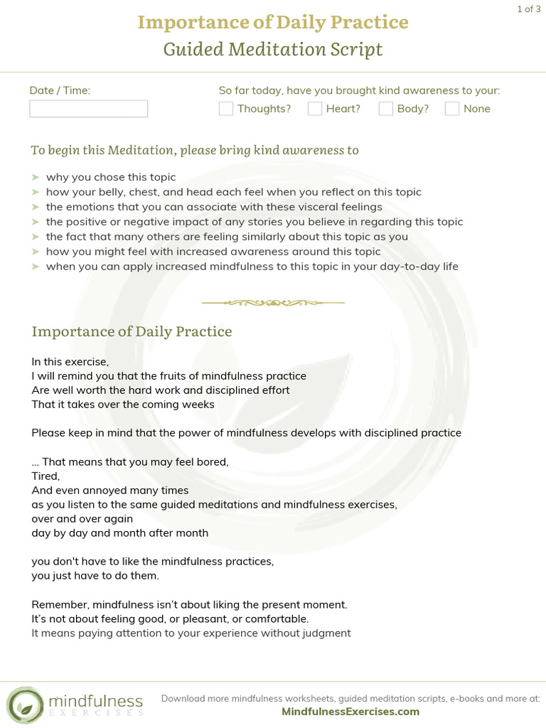 The Importance of Daily Practice | PDF | Mindfulness | Meditation