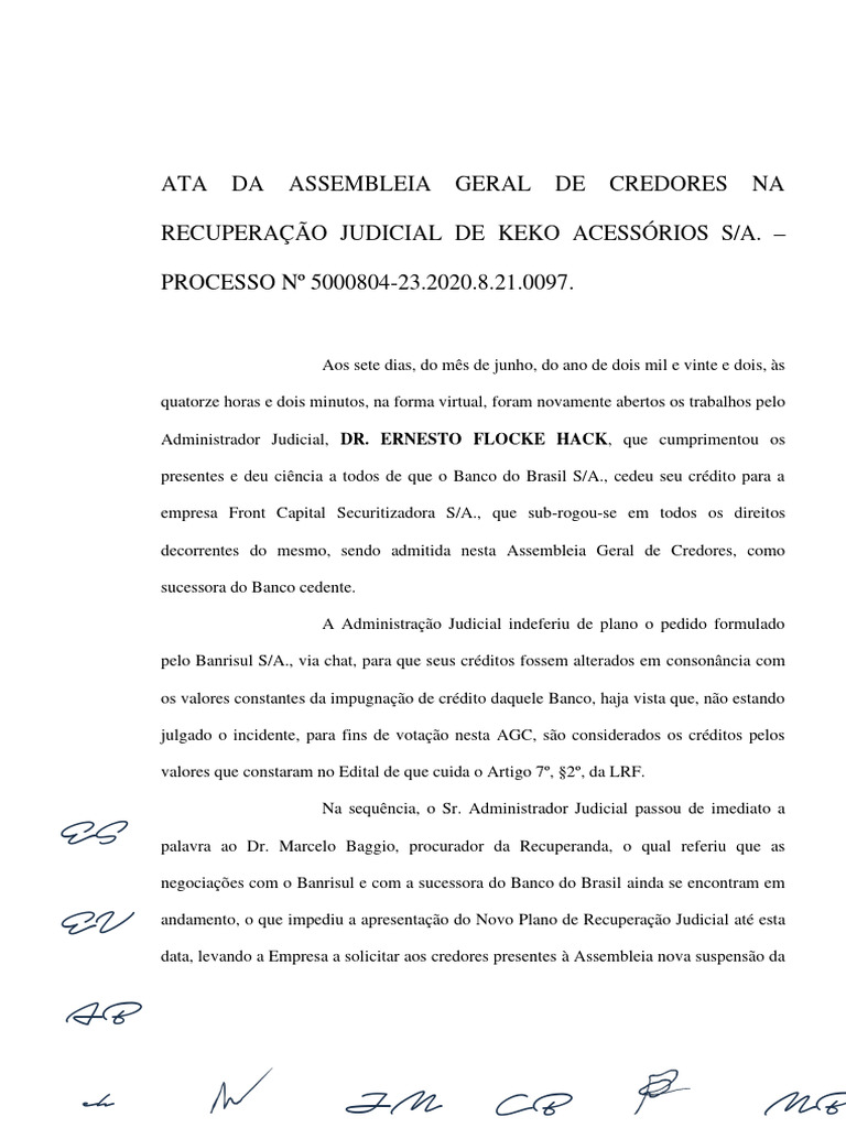 07.06.2022 Ata Assembleia Geral de Credores 2o Prosseguimento Da 2a Convocacao Assinada | PDF ...