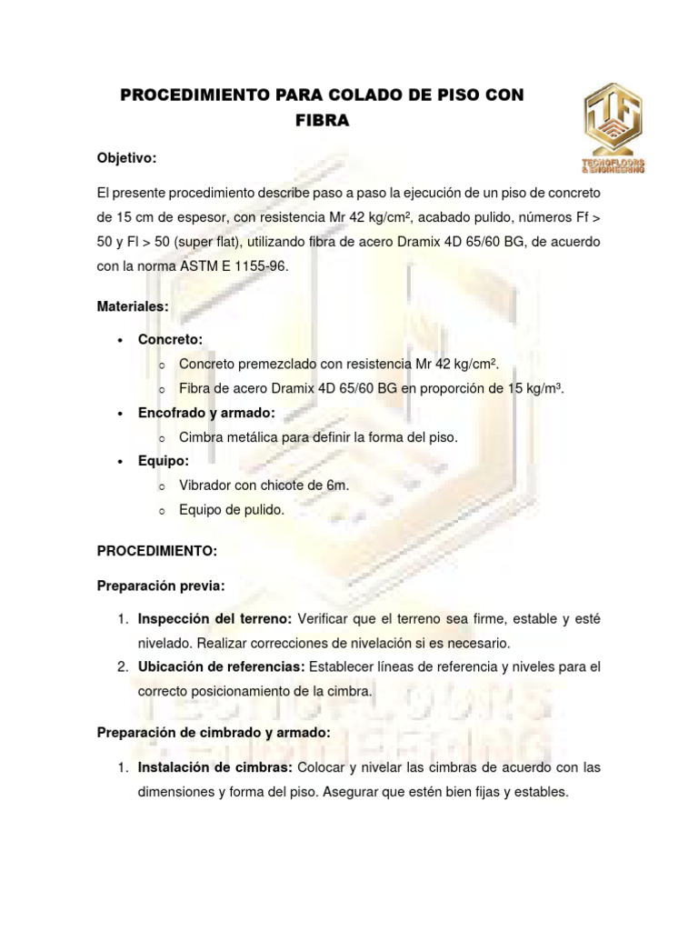 Procedimiento de Colado de Piso | PDF
