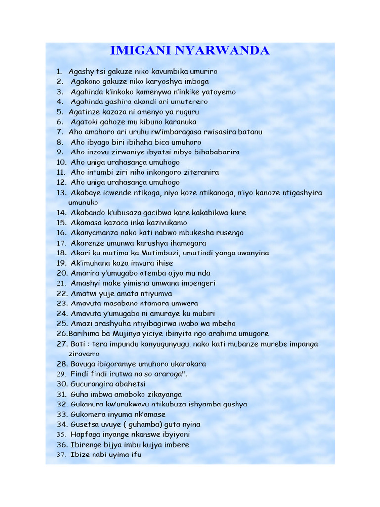 Imigani Nyarwanda Y'imigenurano | PDF | Cooking, Food & Wine