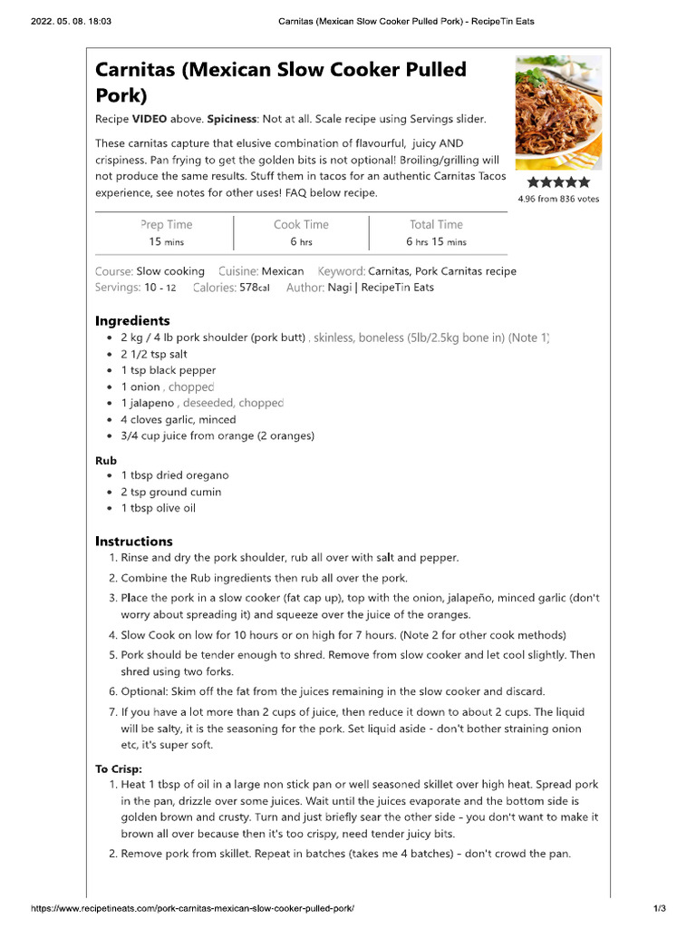 Carnitas - Mexican Slow Cooker Pulled Pork | PDF
