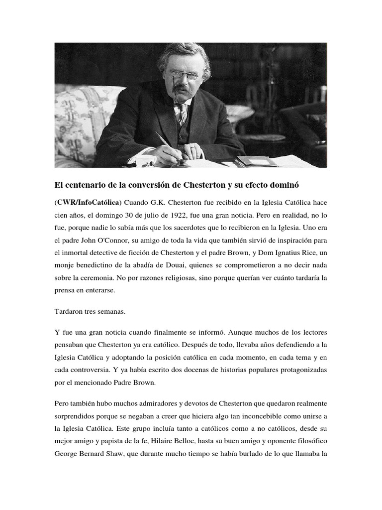 El centenario de la conversión de Chesterton y su efecto dominó ...