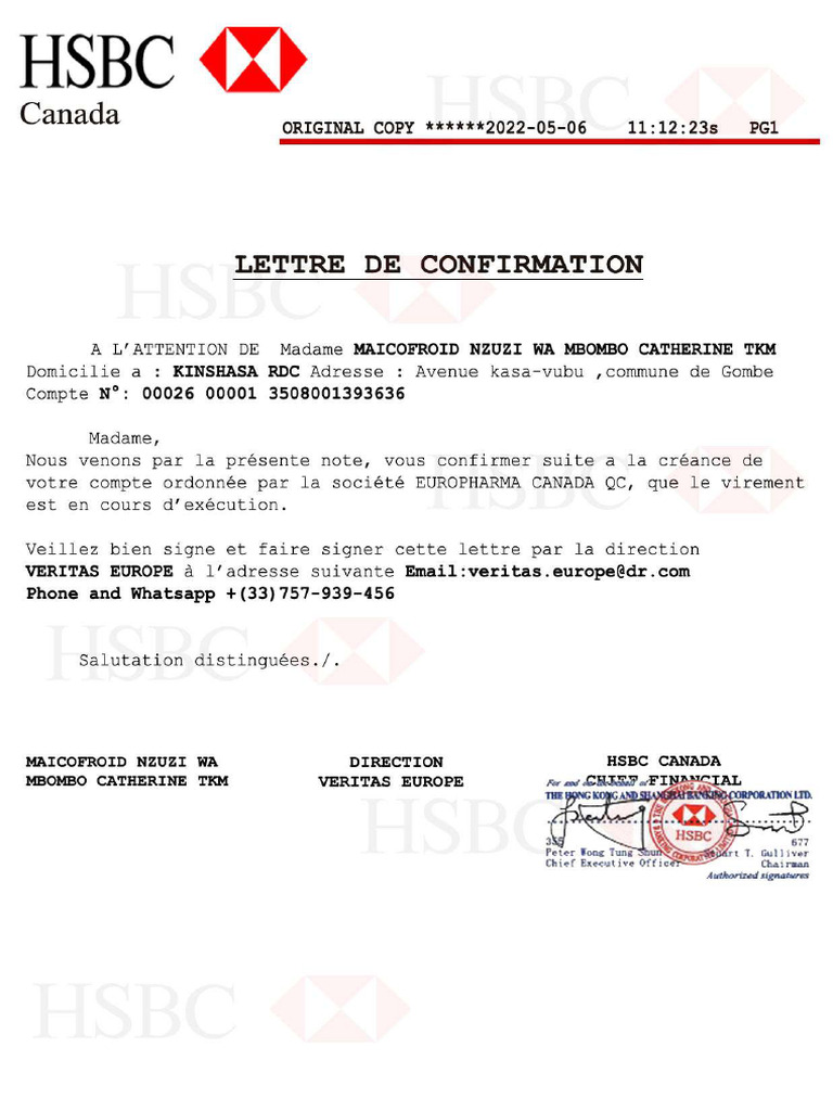 Lettre de Confirmation HSBC000029849938 | PDF