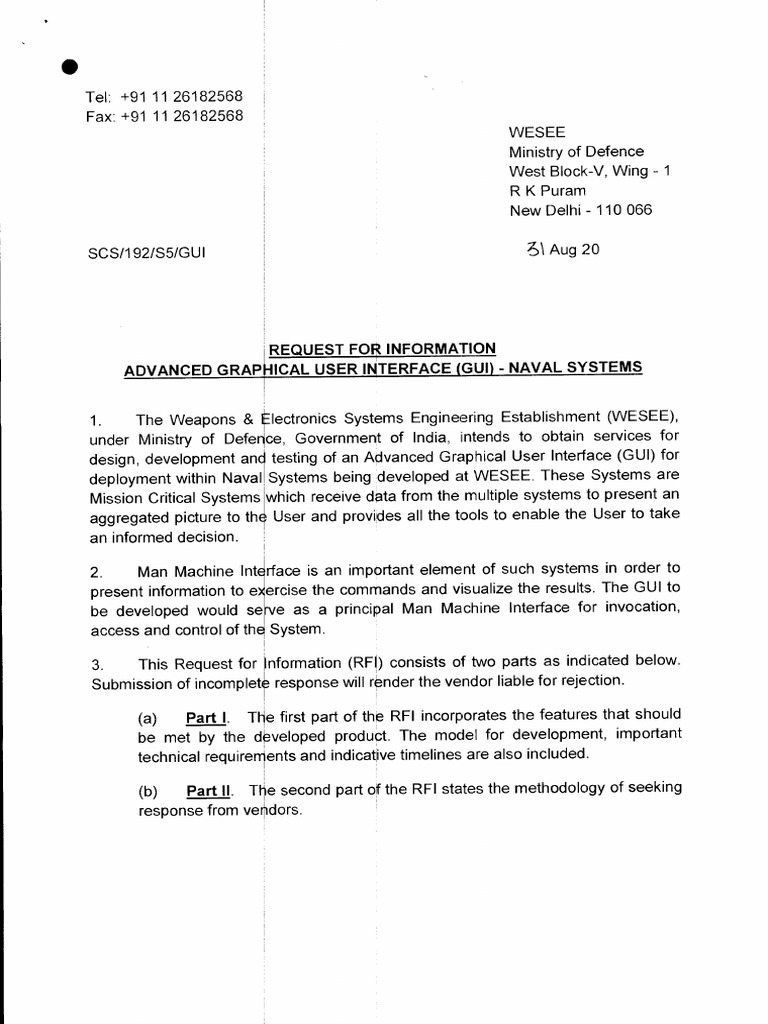 RFI Advanced GUI - Naval Systems 31aug20 | PDF