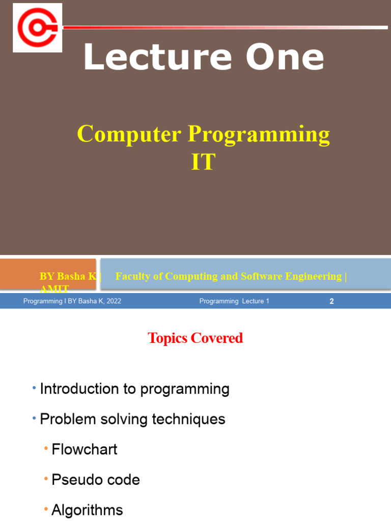 Programming Lecture 1 | PDF | Computer Programming | Computer Program