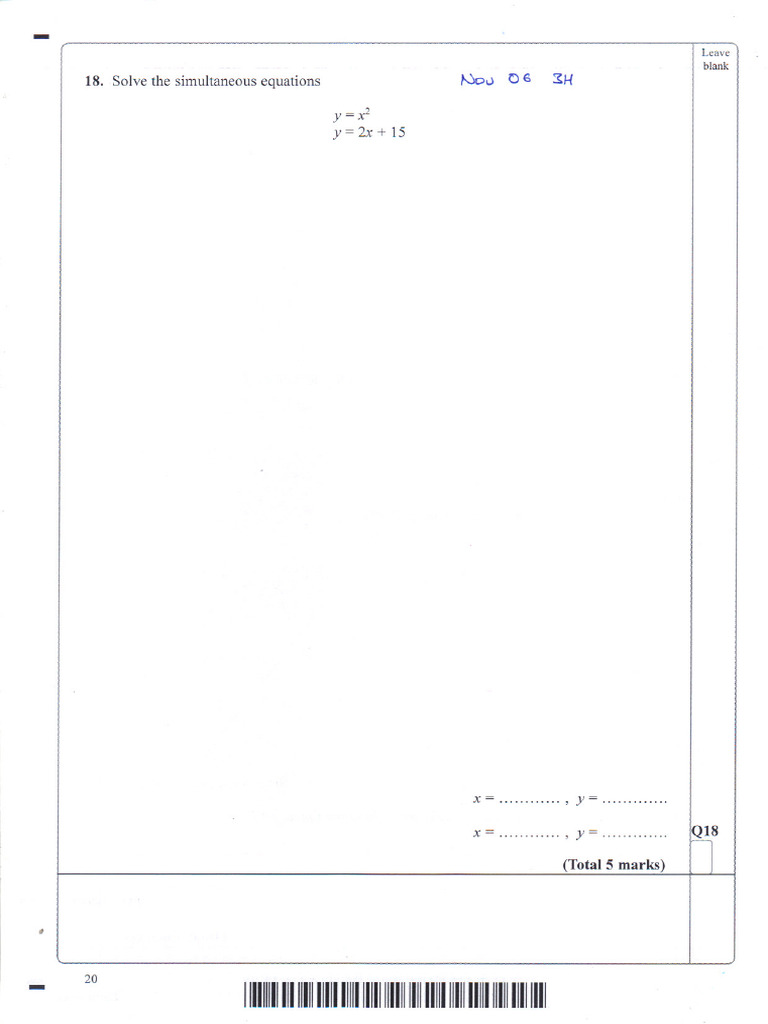 Quadratic Simultaneous Equations Practice Questions | PDF