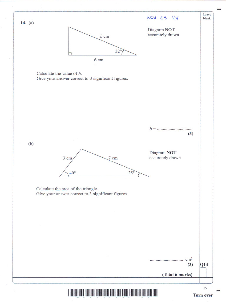 Sine and Cosine Rules Area of A Triangle Practice Questions | PDF