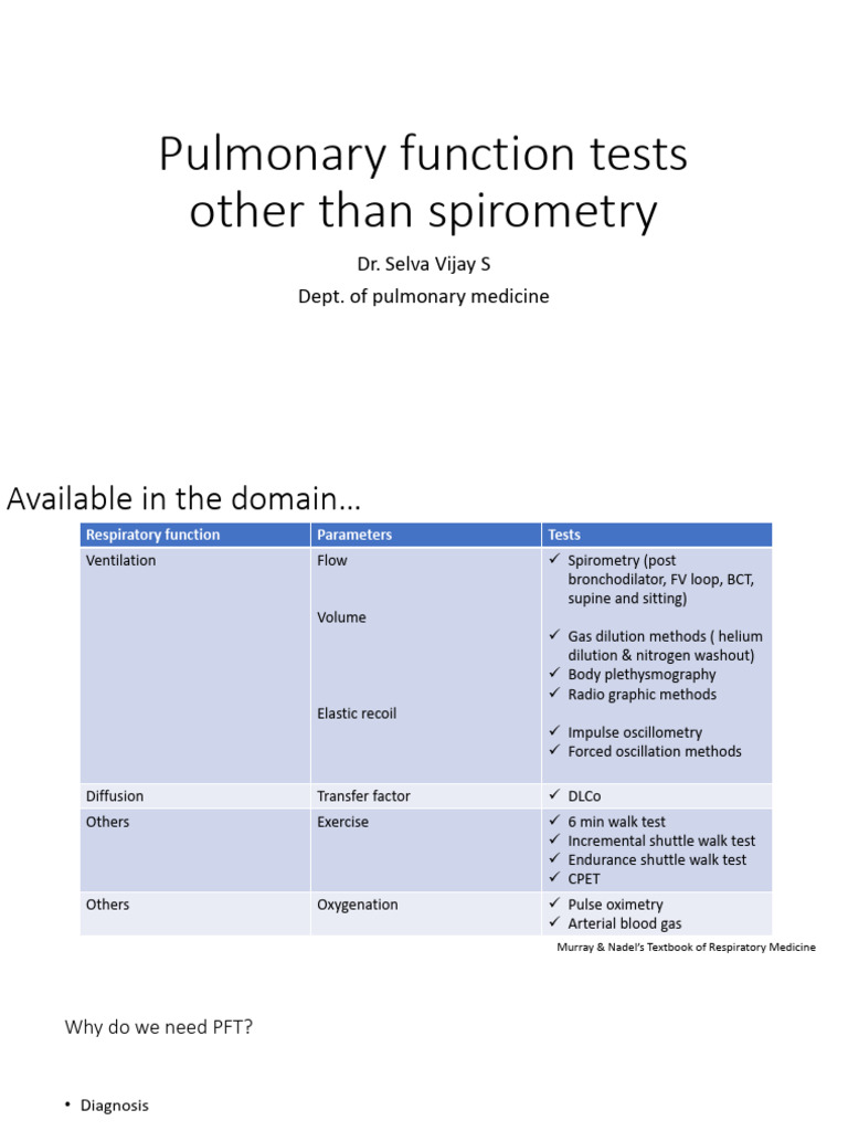 PFT Other Than Spirometry Selva | PDF | Breathing | Lung