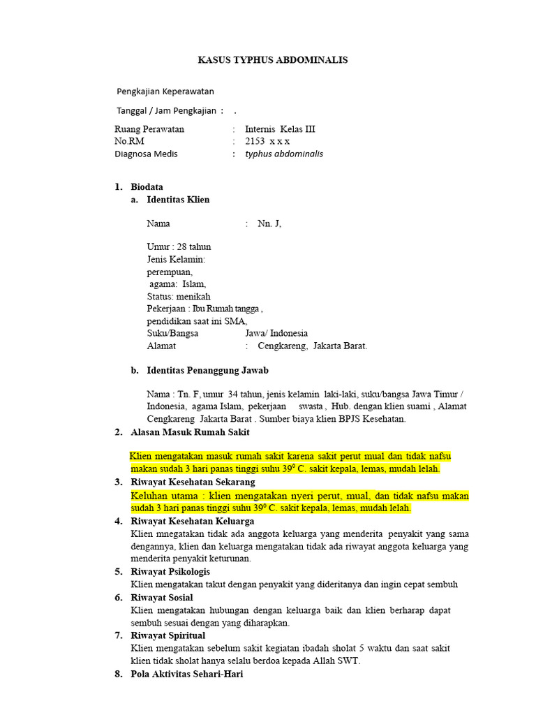 Nomenson KASUS KMB Typhus Abdominalis | PDF | Kesehatan Holistik