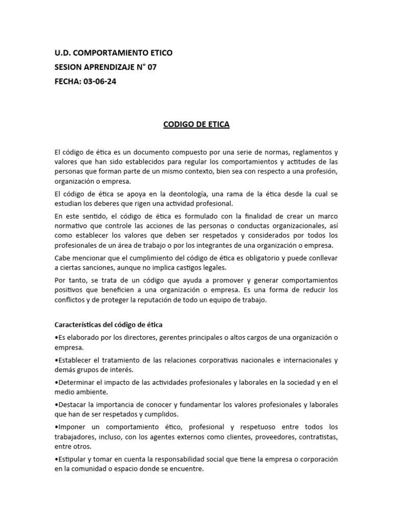 Importancia del Código de Ética Profesional | PDF | Business ...