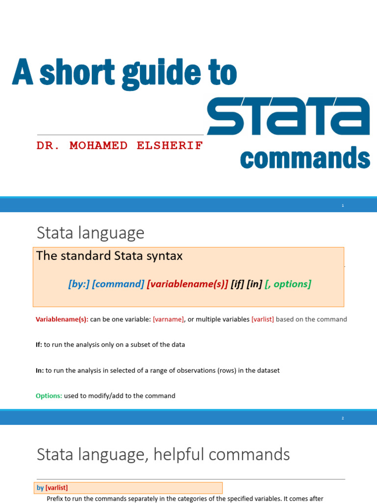 A+Short+Guide+to+stata+commands,+M +elsherif | PDF | Computer Programming | Computing
