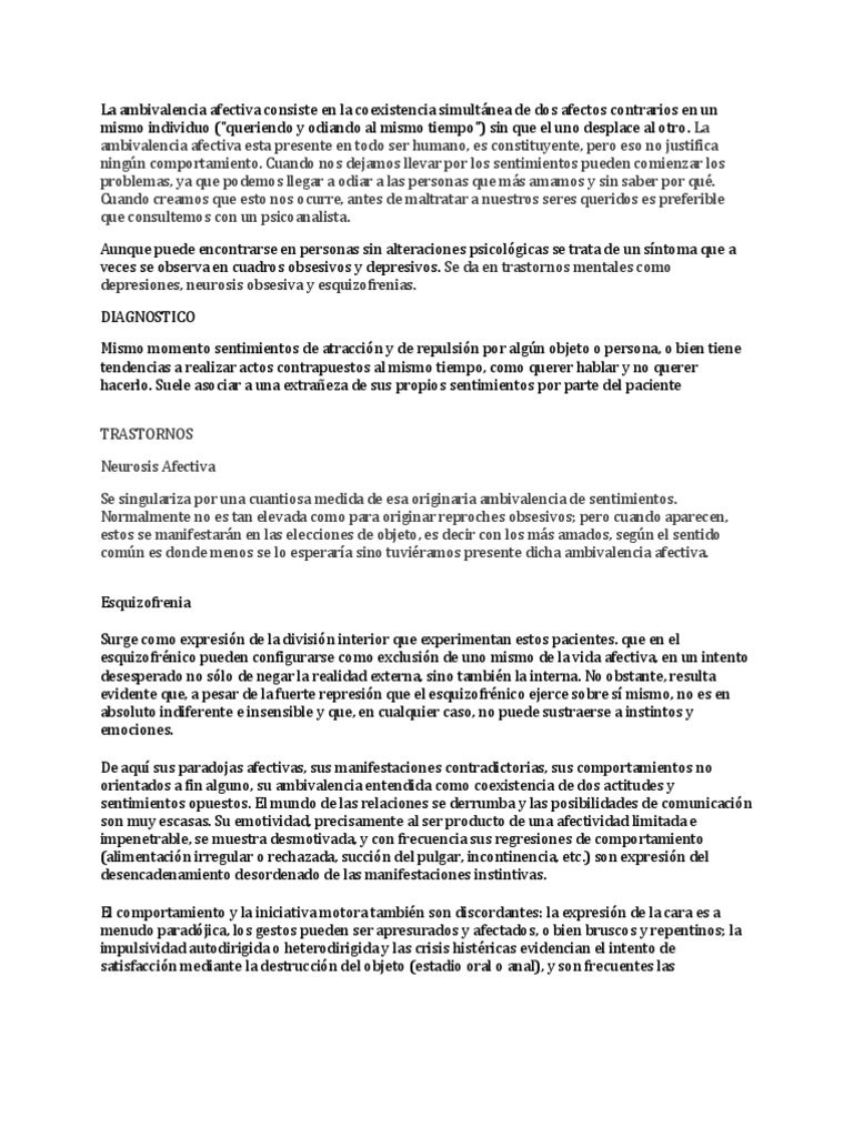 Ambivalencia Afectiva y Trastornos Mentales | PDF | Esquizofrenia ...