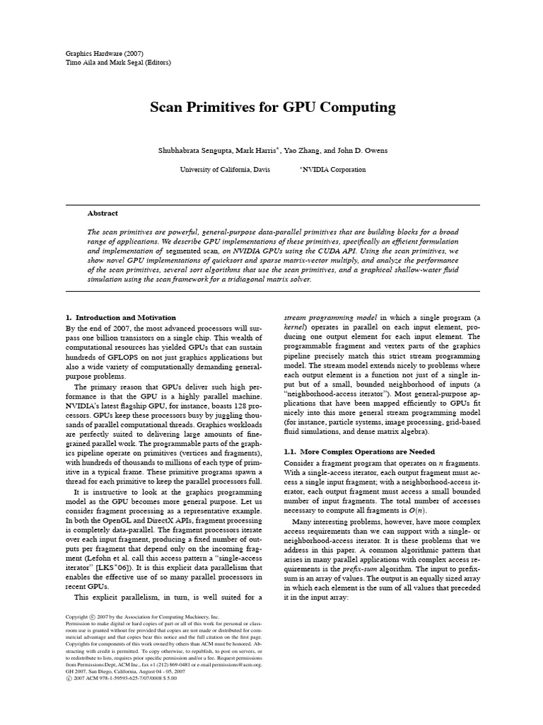 Scan Primitives | PDF | Graphics Processing Unit | Parallel Computing