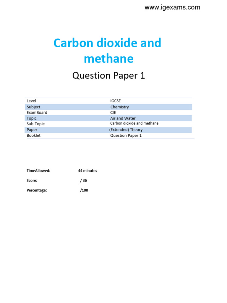 IGCSE Chemistry: Carbon Dioxide & Methane Exam | PDF | Carbon Dioxide ...