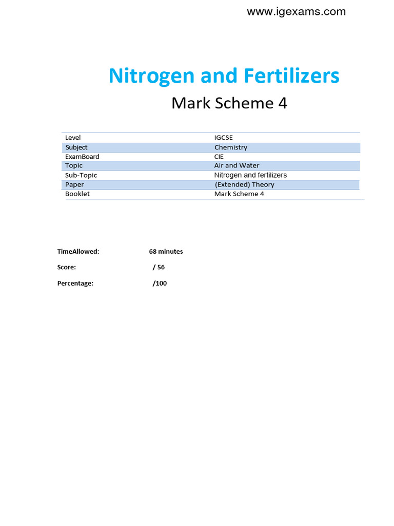 19.4 Nitrogen and Fertilisers MS IGCSE CIE Chemistry Extended Theory ...
