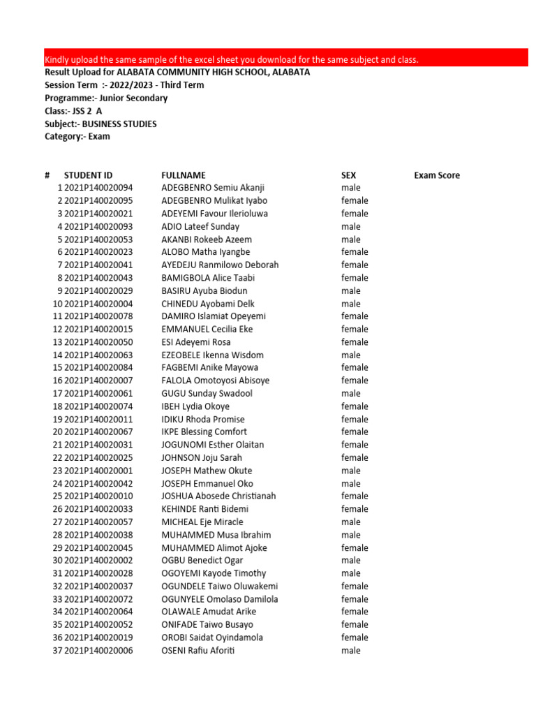 2022 - 2023 - Third Term - Jss 2 A - Business Studies - Exam - Alabata Community High School ...