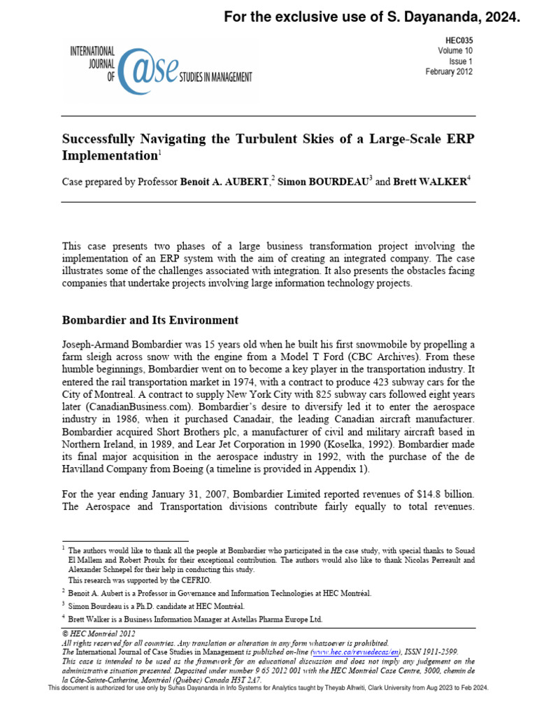 Successfully Navigating The Turbulent Skies of A Large-Scale ERP Implementation | PDF ...