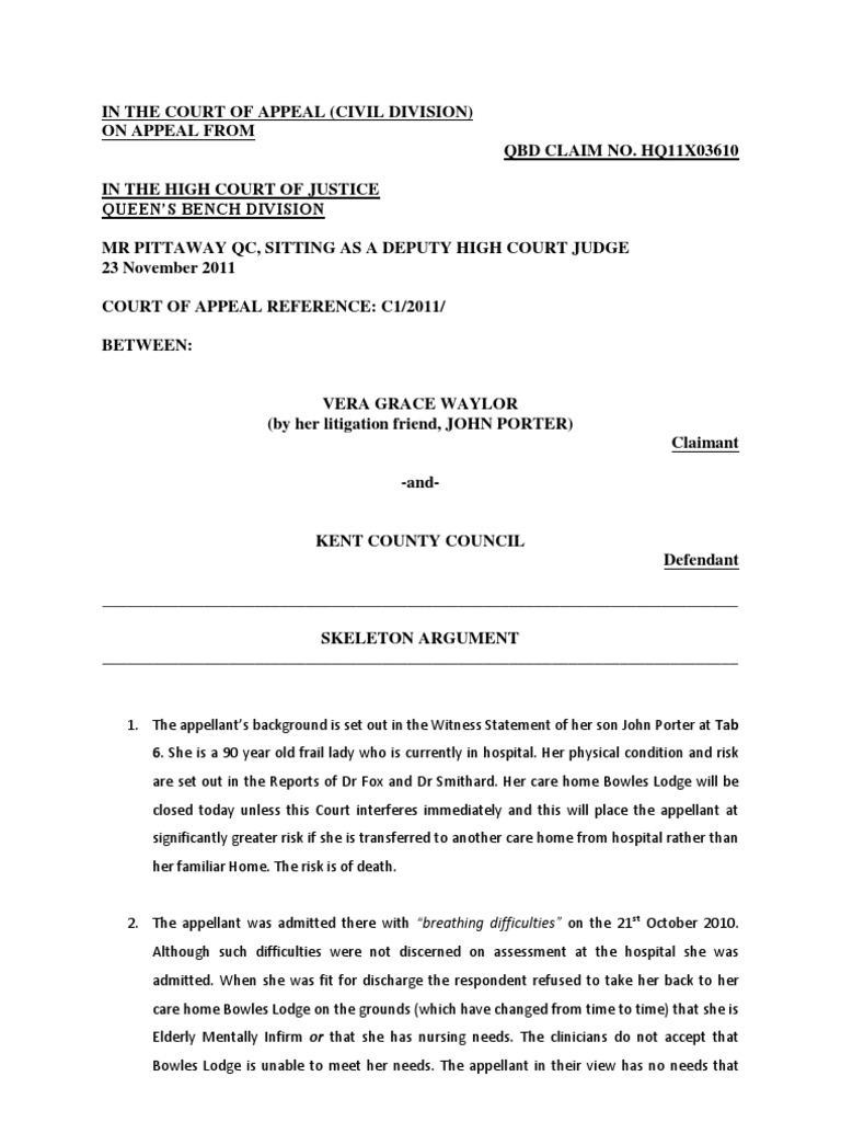 Skeleton Argument Court of Appeal | European Convention On Human Rights ...