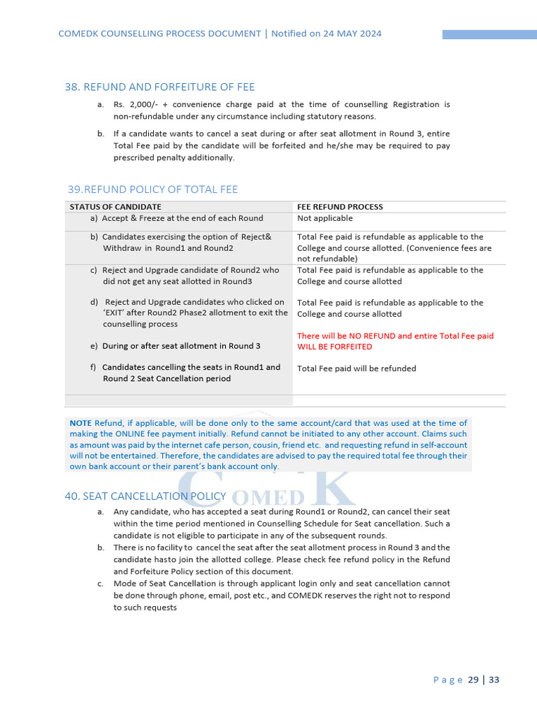 Fee-Refund-Policy-Counselling-Process-Document-2024_-Version | PDF | Fee