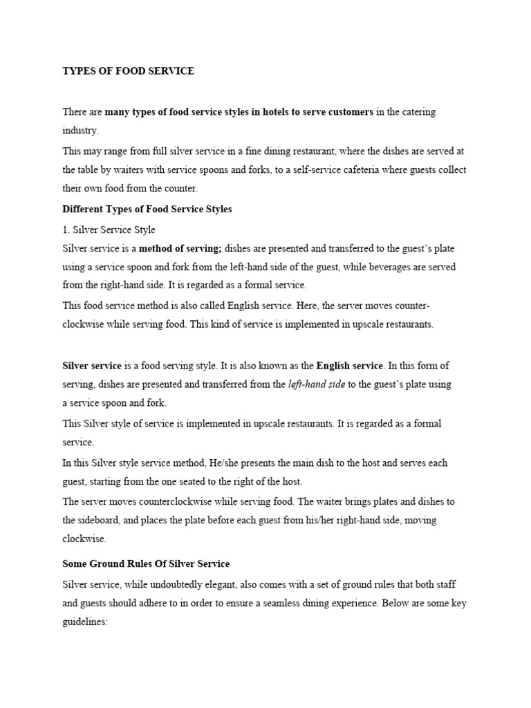 Types of Food Service | PDF | Tableware | Buffet