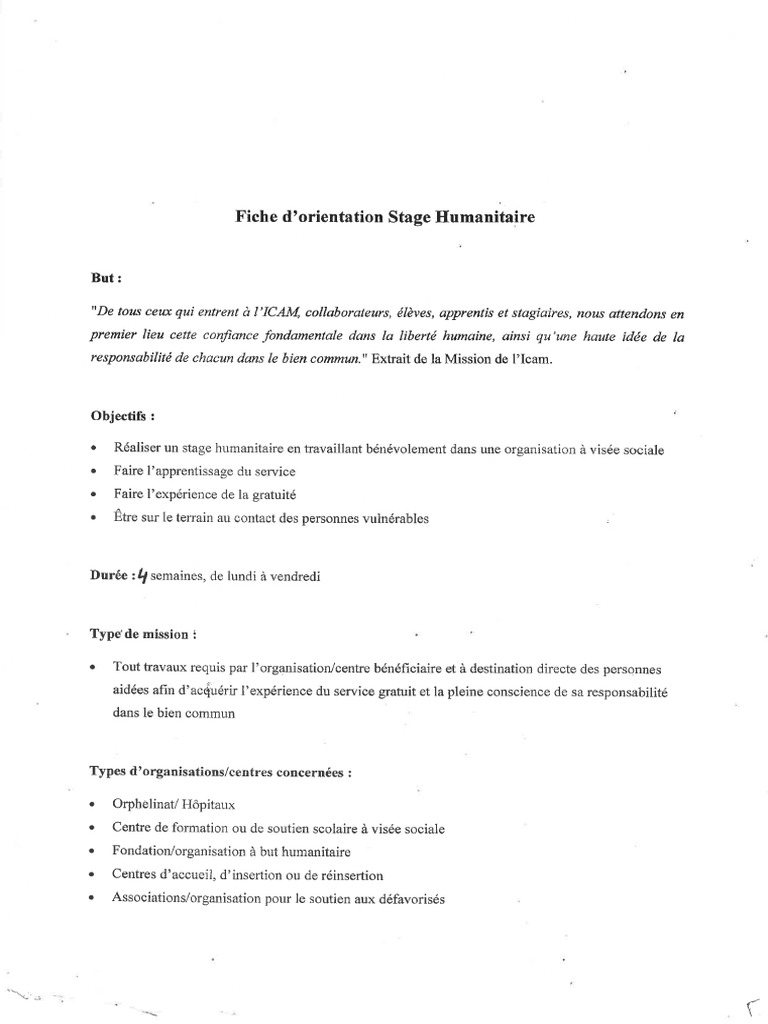 fiche d'orientation stage humanitaire (1) | PDF