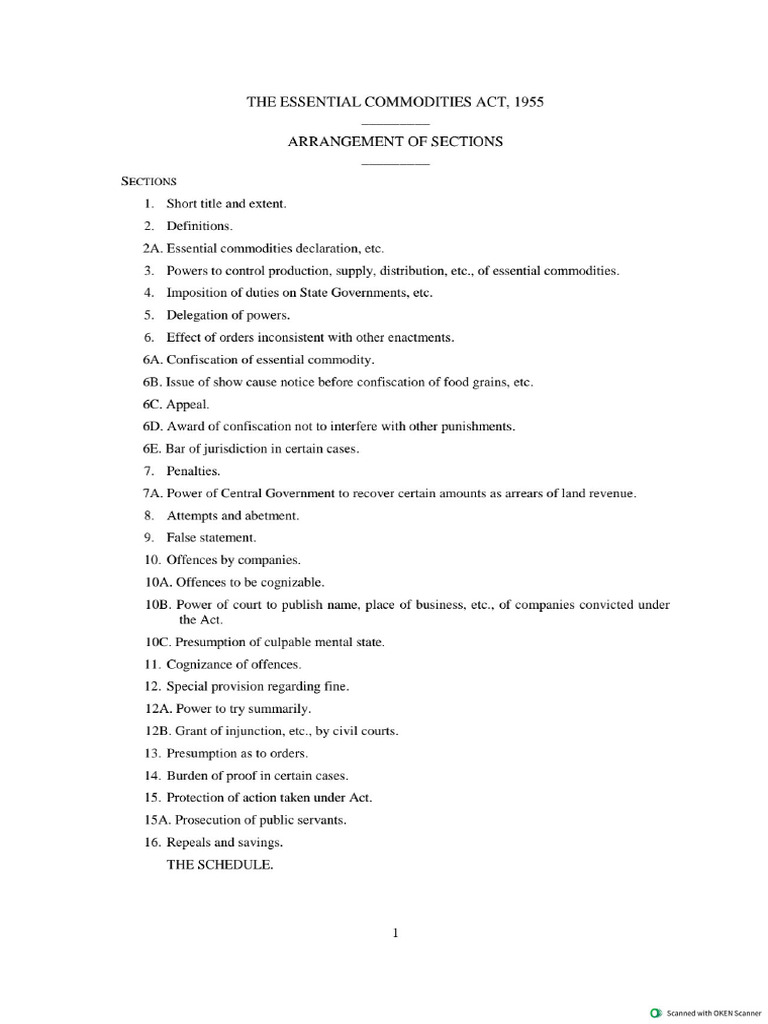 Essential Commodities Act 1955-1 | PDF